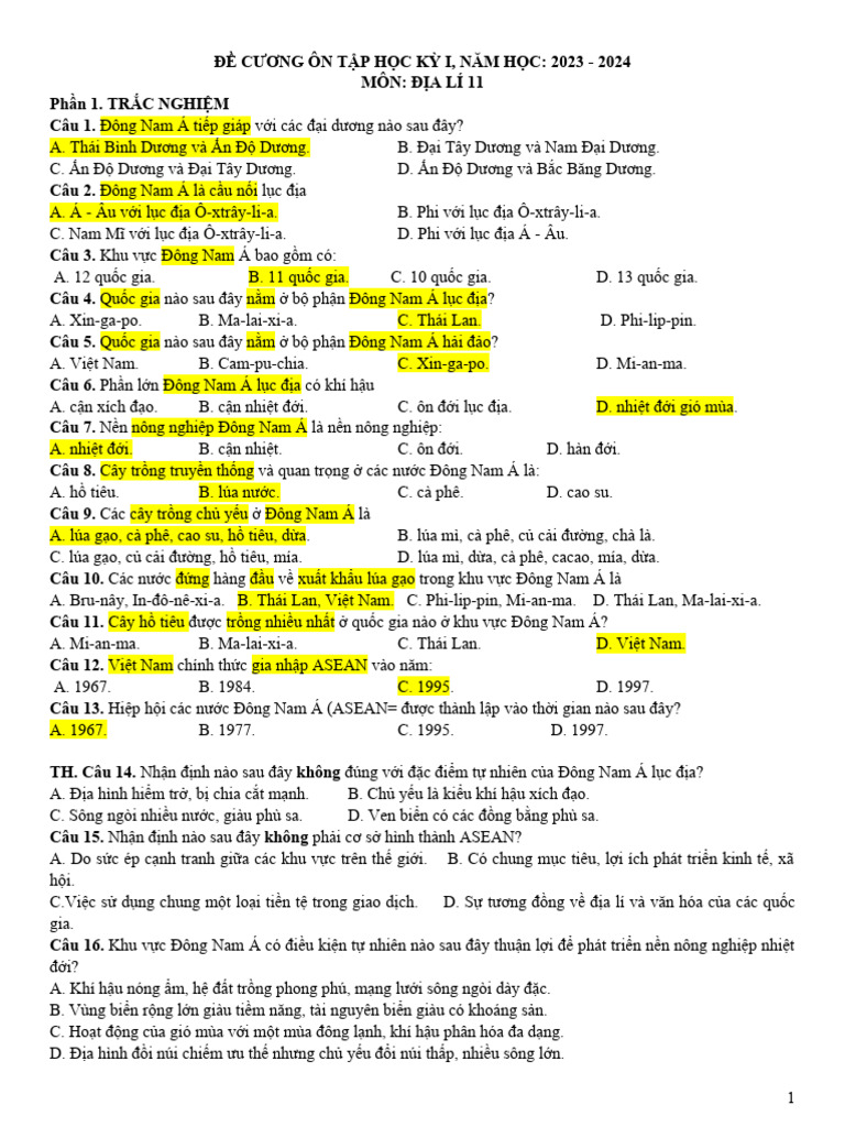 Đề Cương Kì 1-K11 | PDF