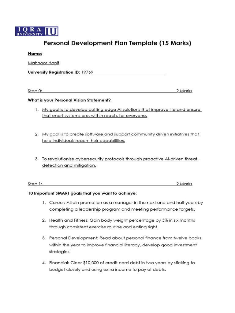 Personal Development Plan 1 Pdf Goal Control Flow