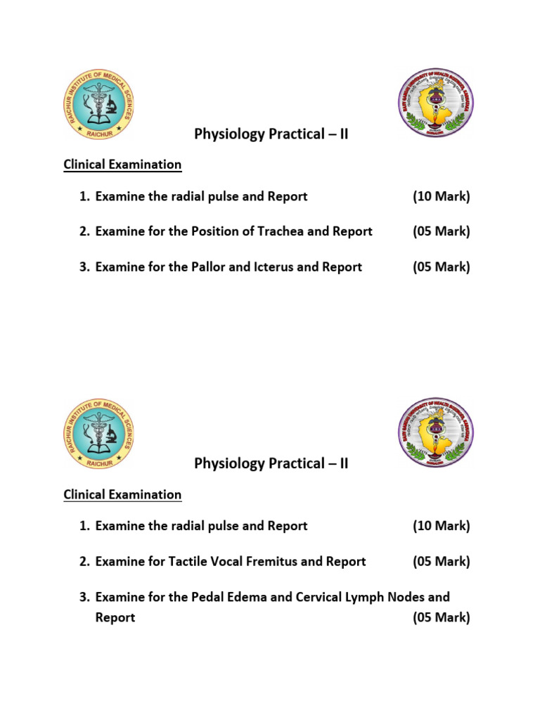 Practical II Questions | PDF | Pulse | Physical Examination