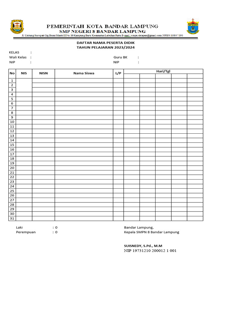 DAFTAR NILAI RAPORT KELAS 8 IPA (SURYANI, S.PD) 2024 | PDF