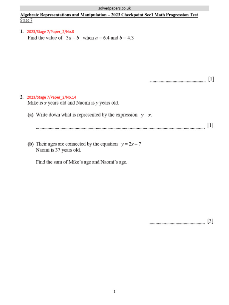 2023 Algebraic Representations and Manipulation Checkpoint - Sec1 ...