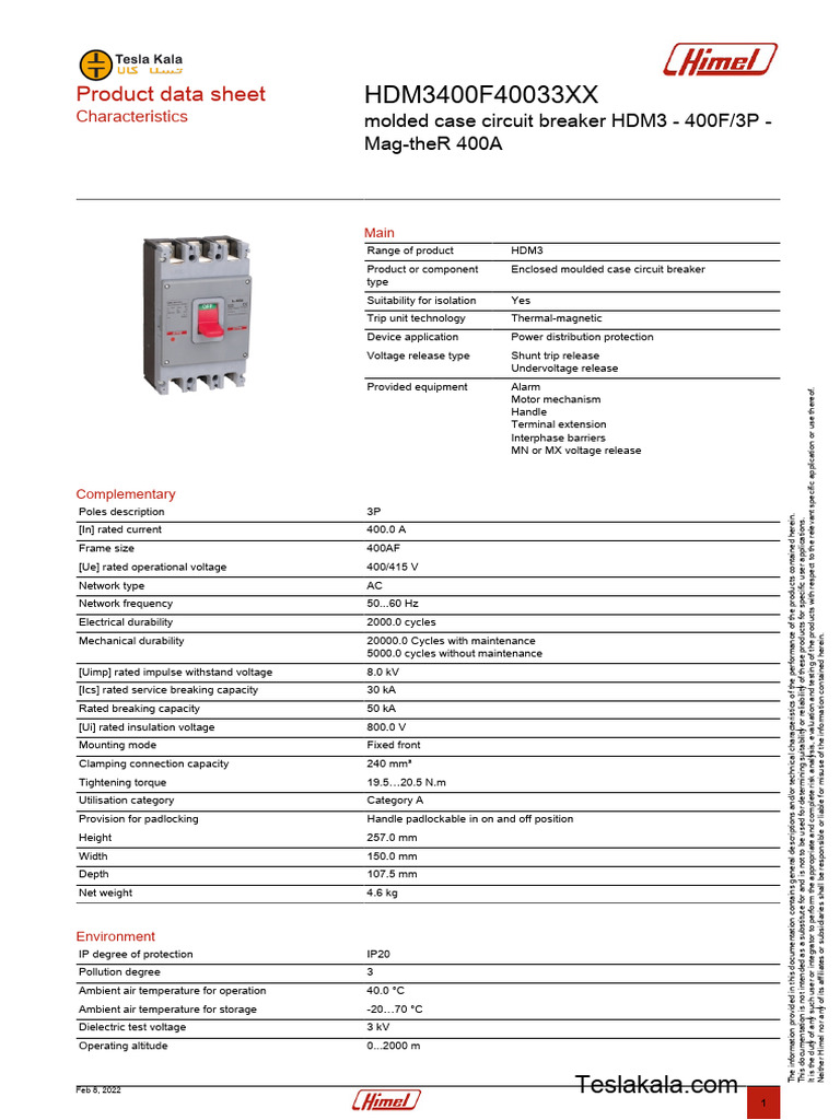 HDM3 - HDM3400F40033XX - MCCB | PDF | Voltage | Electrical Engineering