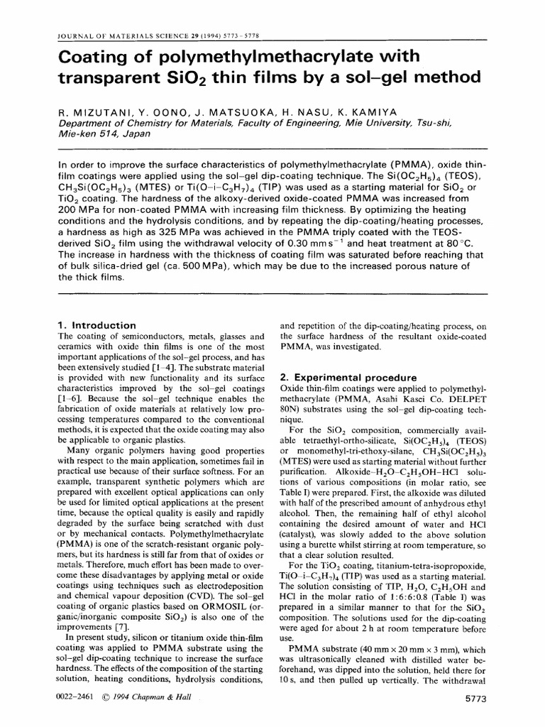 PMMA Coated with SiO2 Thin Films | PDF | Poly(Methyl Methacrylate ...