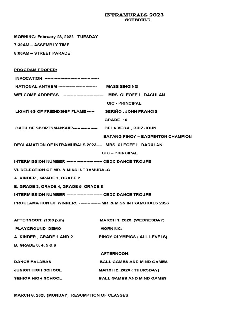 Intramurals 2019 Schedule | PDF