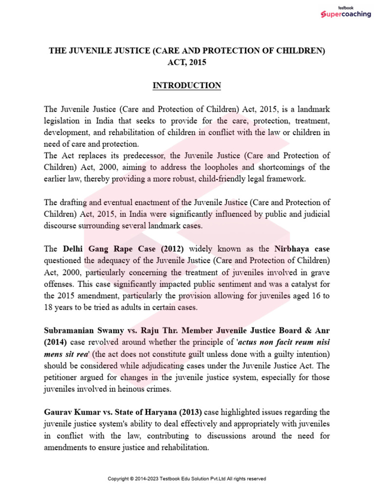 The Juvenile Justice (Care and Protection of Children) Act, 2015 | PDF ...