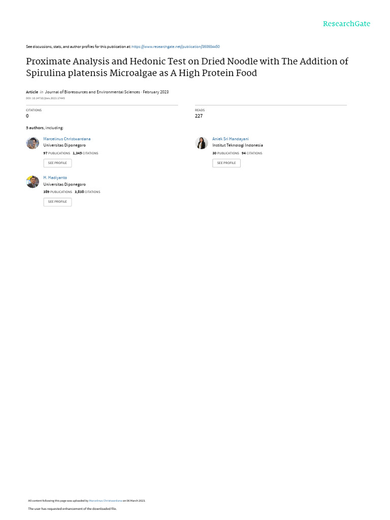 Proximate Analysis and Hedonic Test On Dried Noodl | PDF | Odor ...