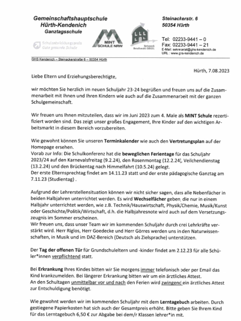 2023 08 02 - Elternbrief Schuljahresbeginn | PDF