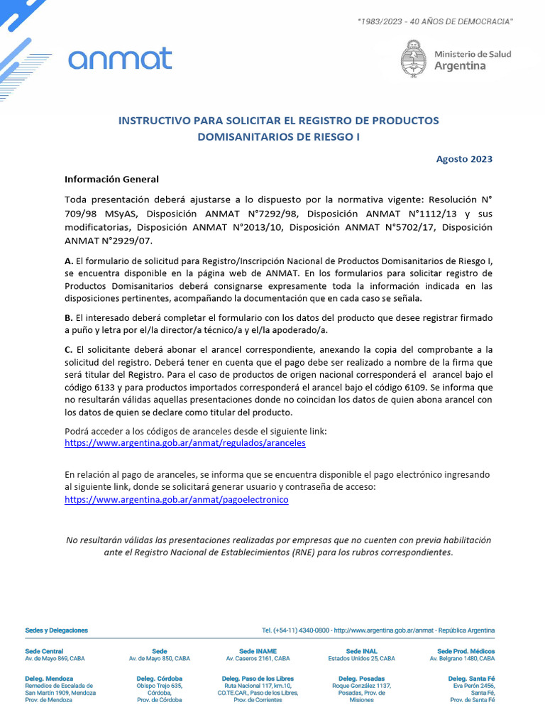 Registro de Productos Domisanitarios ANMAT | PDF