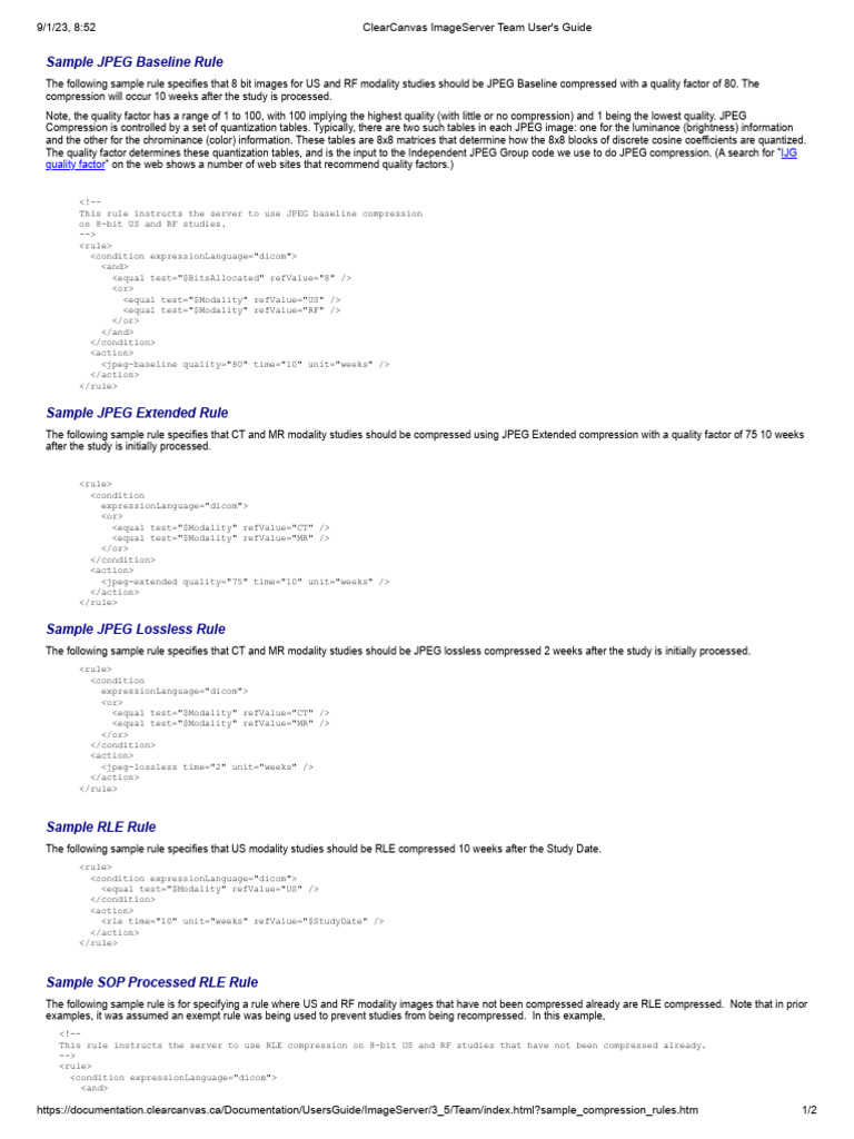 ClearCanvas ImageServer Team User's Guide Reglas de Compresion | PDF ...