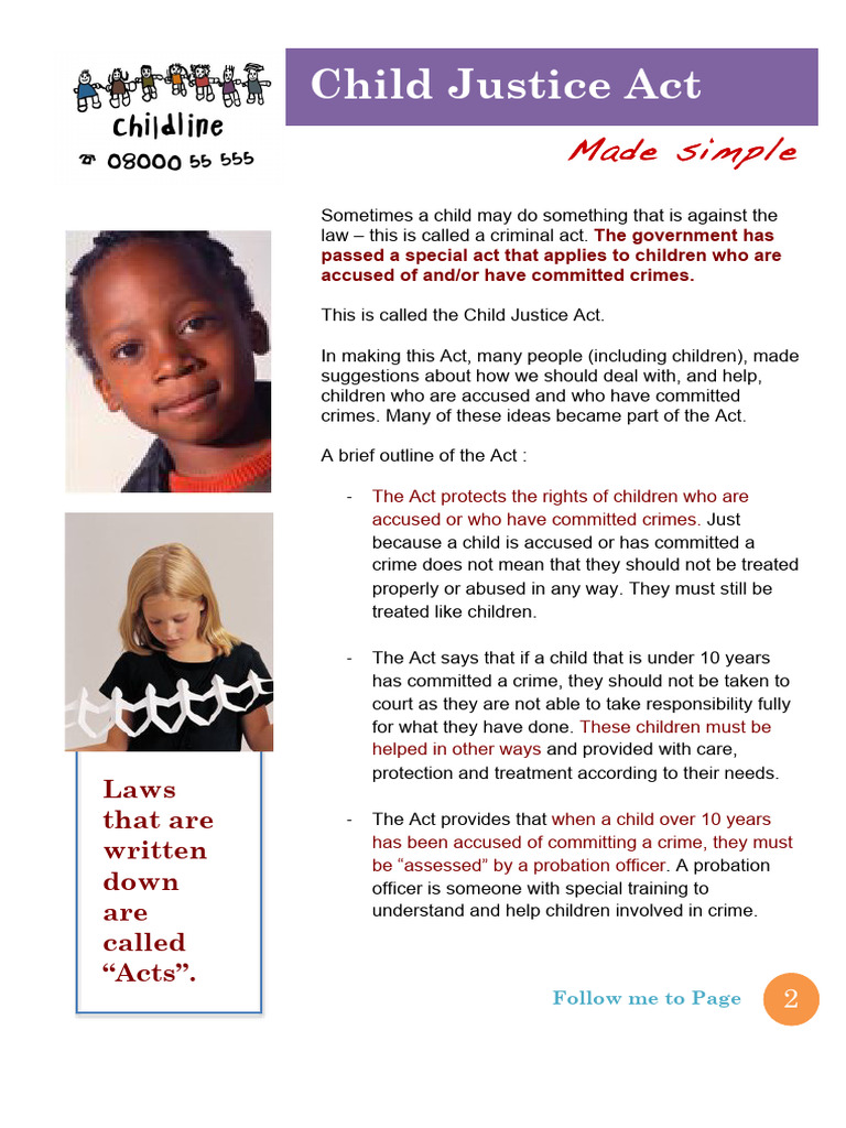 The Child Justice Act Summary | PDF | Crimes | Crime & Violence