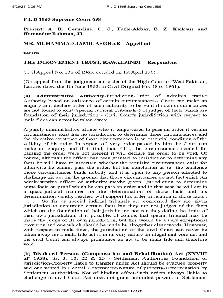 P L D 1965 Supreme Court 698 | PDF | Lawsuit | Jurisdiction