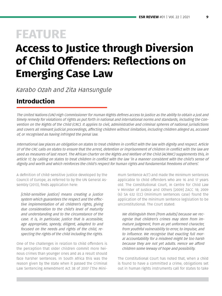Access To Justice Through Diversion of Child Offenders - Reflections of Emerging Case Law | PDF ...