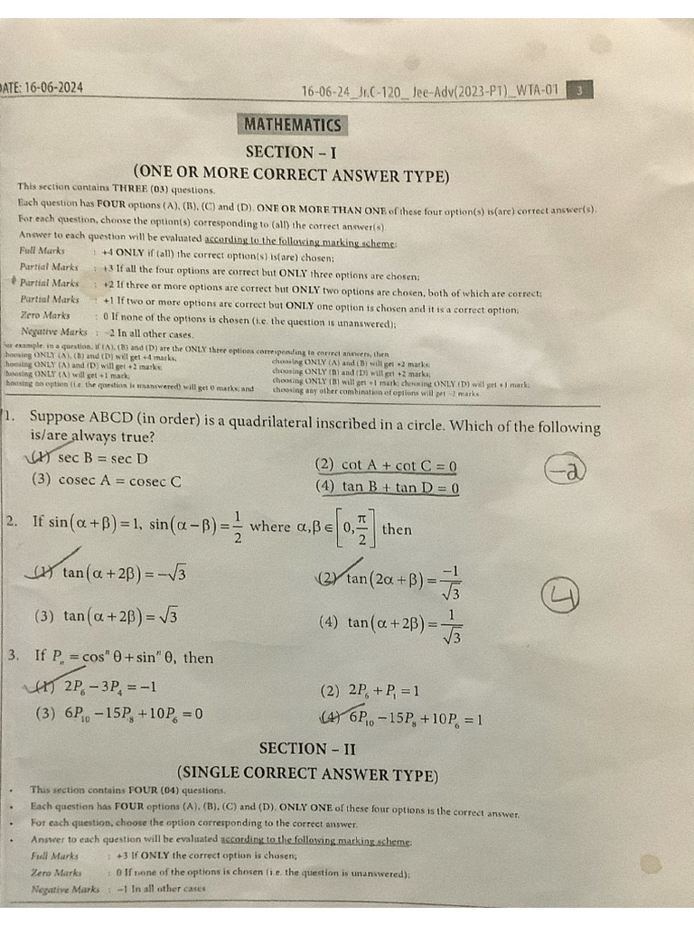 JEE Advance 1st Paper | PDF