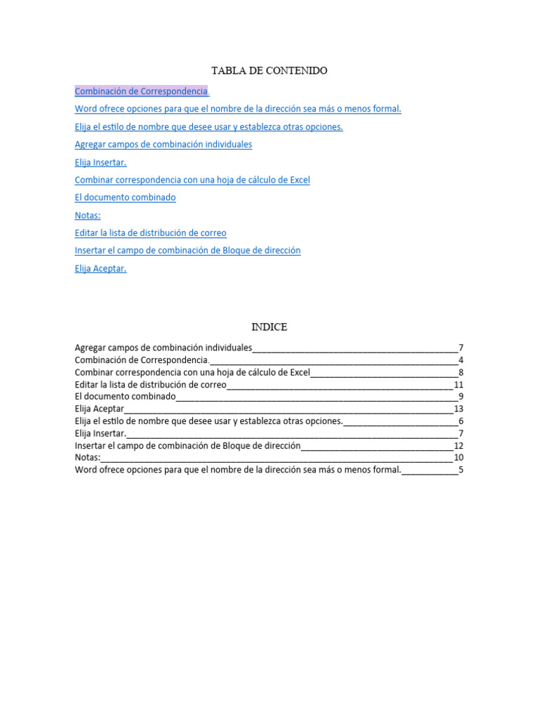 Tabla de Contenido | PDF | Microsoft Excel | Microsoft Word