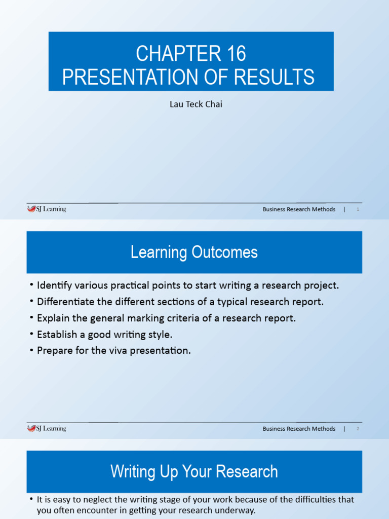 Chapter 16 Presentation of Results Edited | PDF | Scientific Method | Methodology