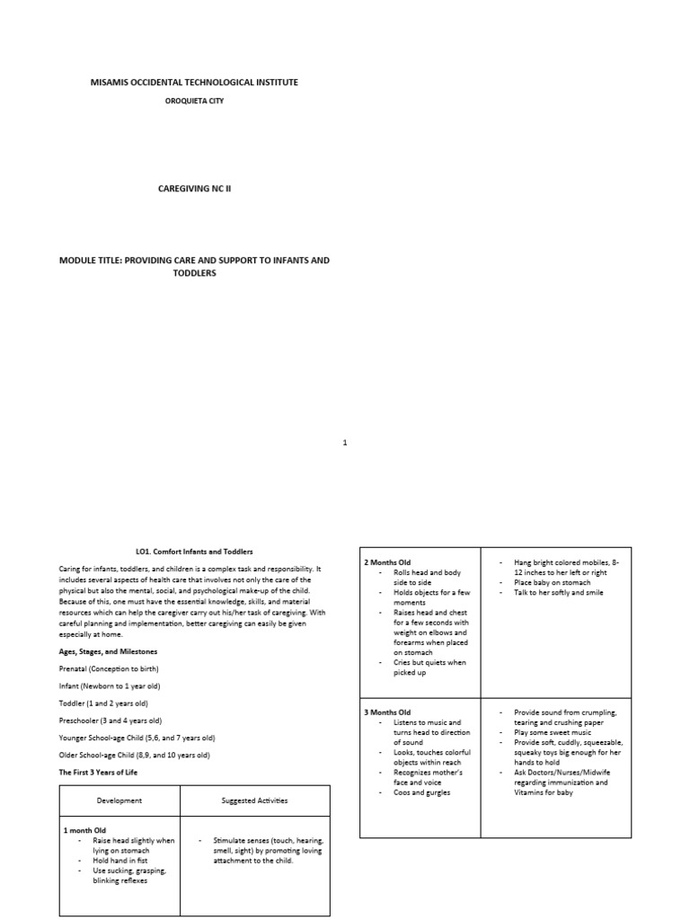 Caregiving Guide for Infants & Toddlers | PDF | Pulse | Infants