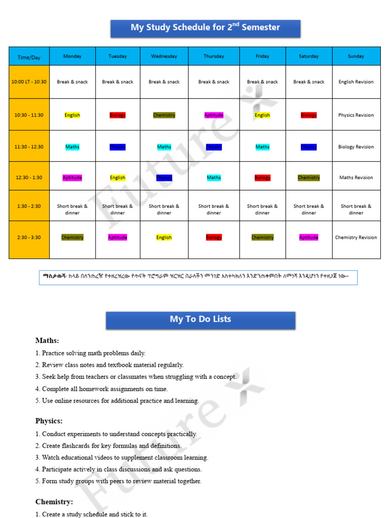 High School Study Schedule | PDF | Geography | Mathematics