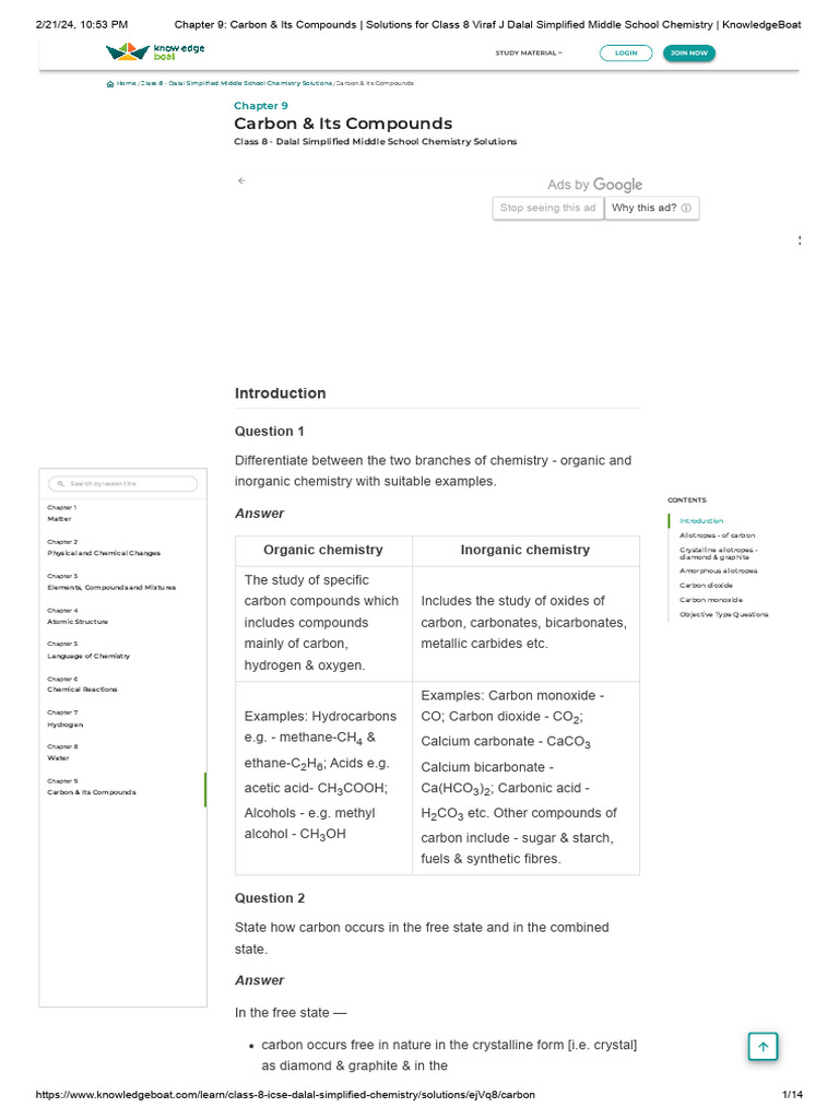 Class 8 Chemistry: Carbon & Compounds | PDF | Carbon | Oxide