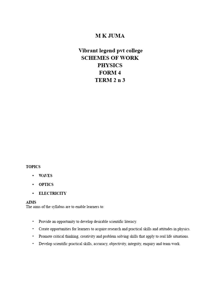 Physics F4 Scheme Term1 2022 | PDF | Waves | Reflection (Physics)