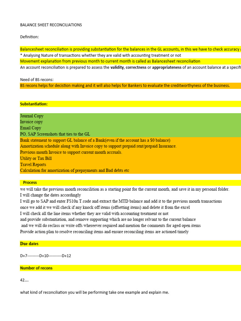 BS Recon Notes | PDF | Financial Services | Business