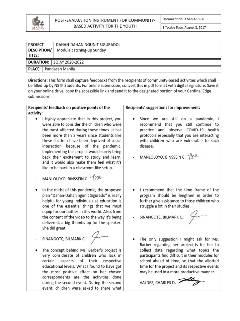 Cwts102-A19-Post-Project Evaluation | PDF