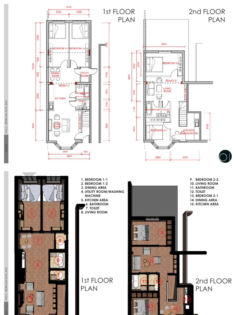 Two 2-Bedroom Flats Layout 2023 | PDF