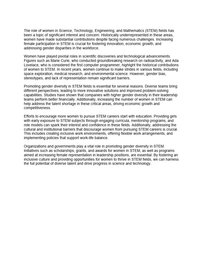 The Role of Women in STEM Fields | PDF