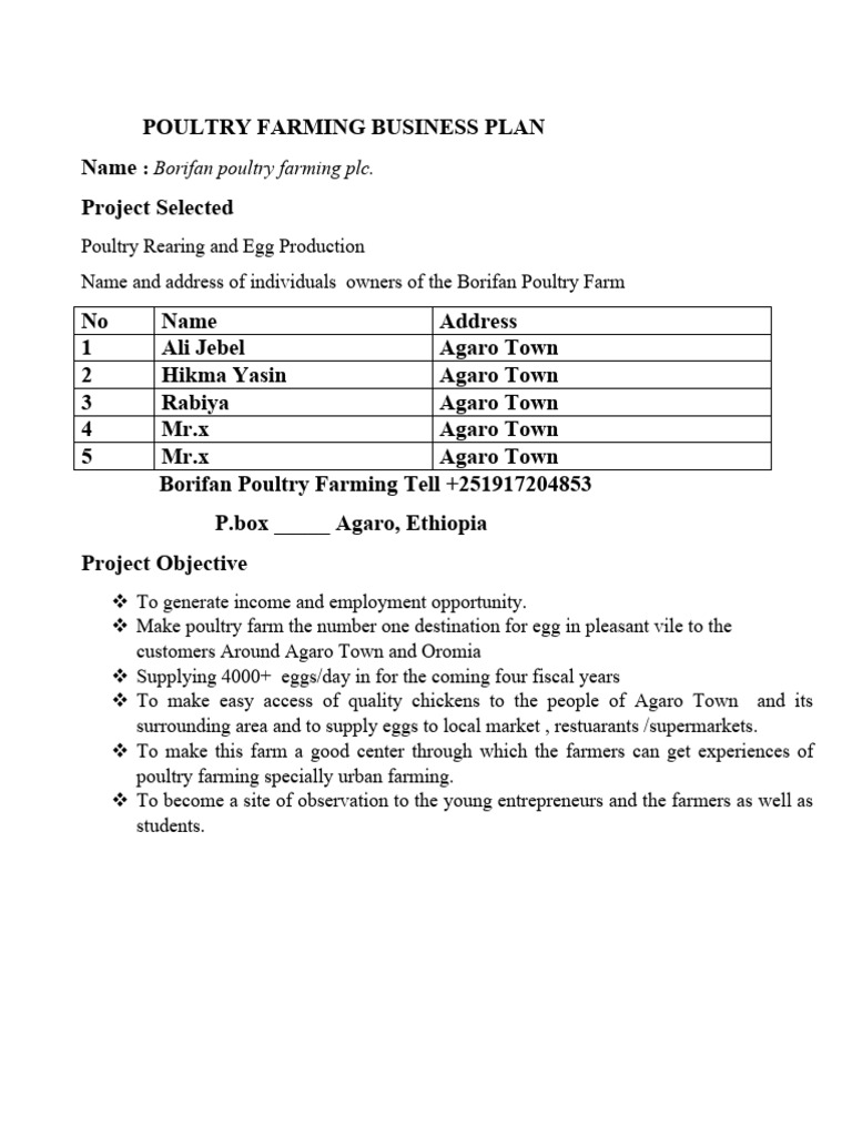 Poultry Farming Business Plan | PDF | Poultry Farming | Poultry