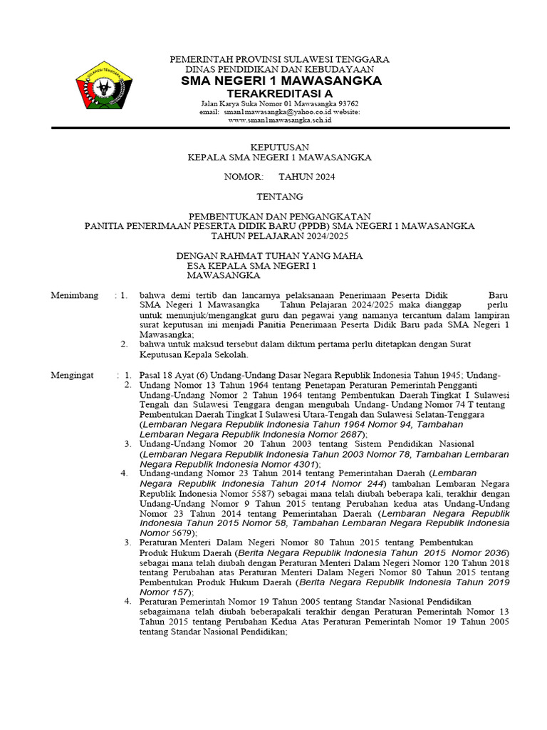 Format SK Panitia PPDB 2024 | PDF