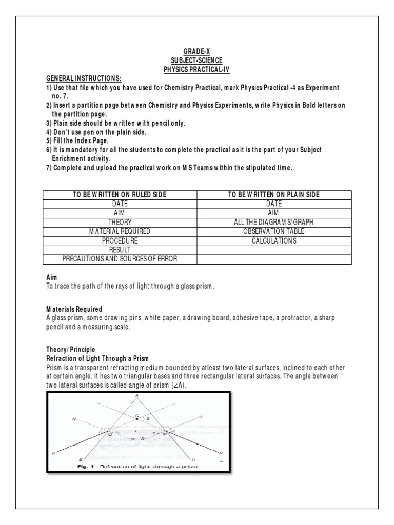 Physics Practical 4 Grade x | PDF | Refraction | Light