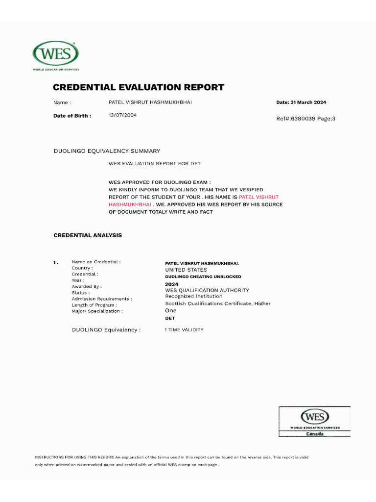 Vishrut Wes Report | PDF