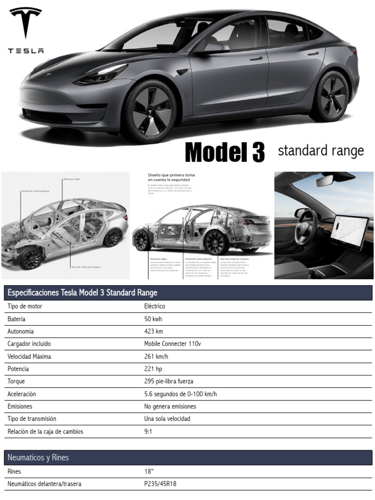Ficha Técnica Tesla Model 3 | PDF | Airbag | Estilos de carrocería