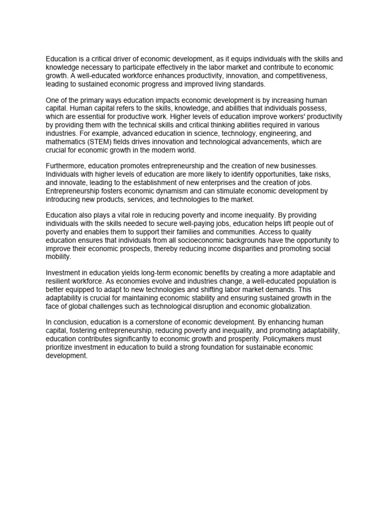 The Role of Education in Economic Development | PDF | Economic Growth ...