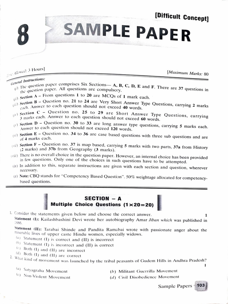 TogetherWith Sample Paper 8 S.SC | PDF