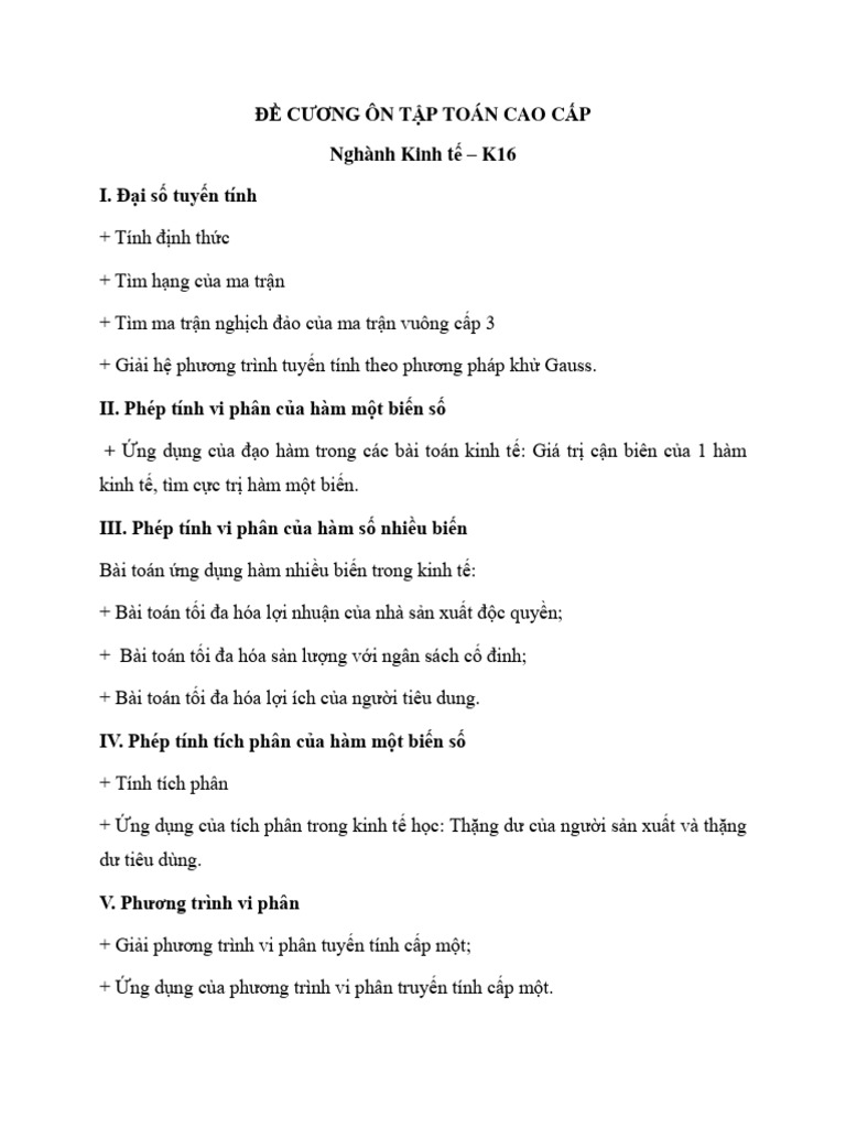 Đề cương ôn tập TCC KT 16 | PDF