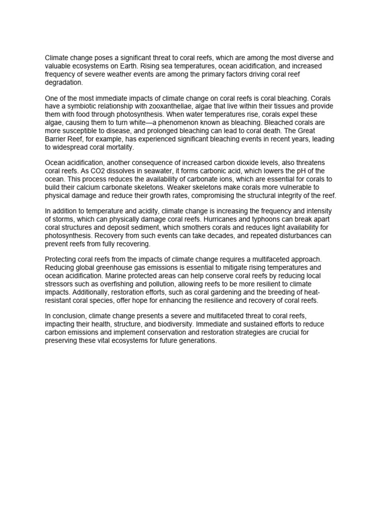Impact of Climate Change on Coral Reefs | PDF | Coral Reef | Coral