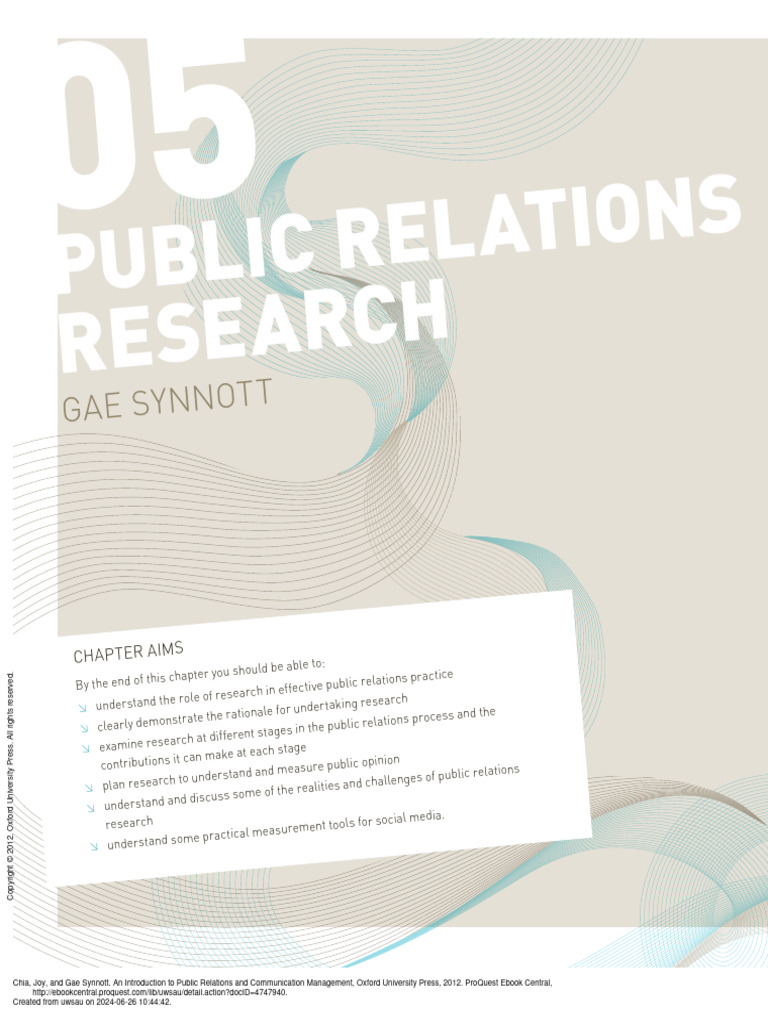 An Introduction To Public Relations and Communicat... - (Chapter 5 Public Relations Research ...