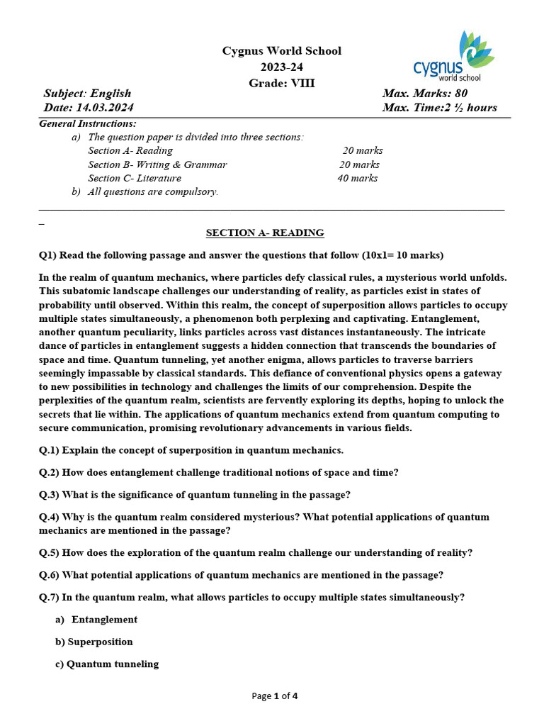 Annual Eng Gr8 Skeleton Paper No. 1 | PDF | Quantum Mechanics | Quantum ...