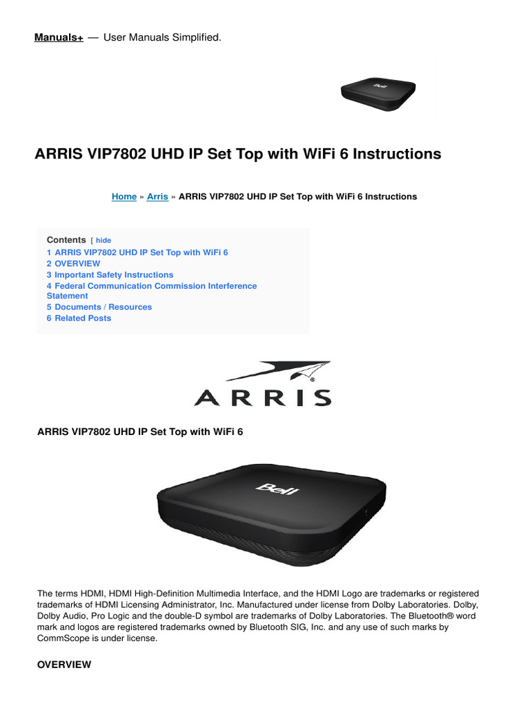 Vip7802 Uhd Ip Set Top With Wifi 6 Manual | PDF | Electromagnetic Interference | Radio