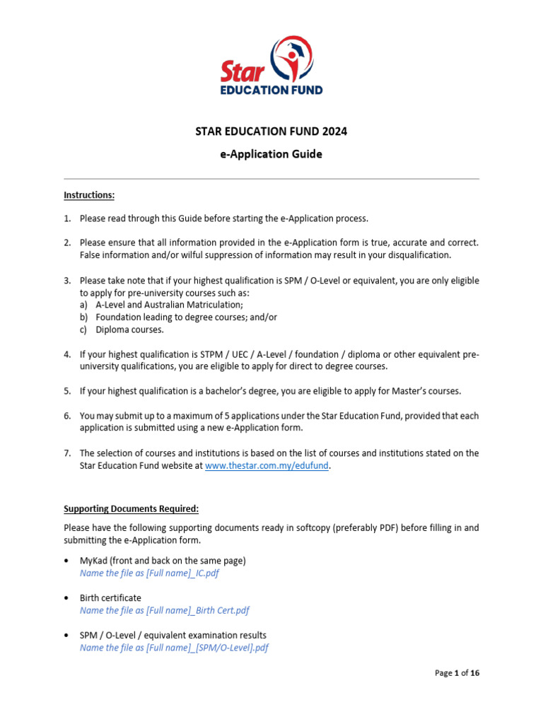 Star-Education-Fund-2024-e-Application-Guide | PDF | Academic Degree ...