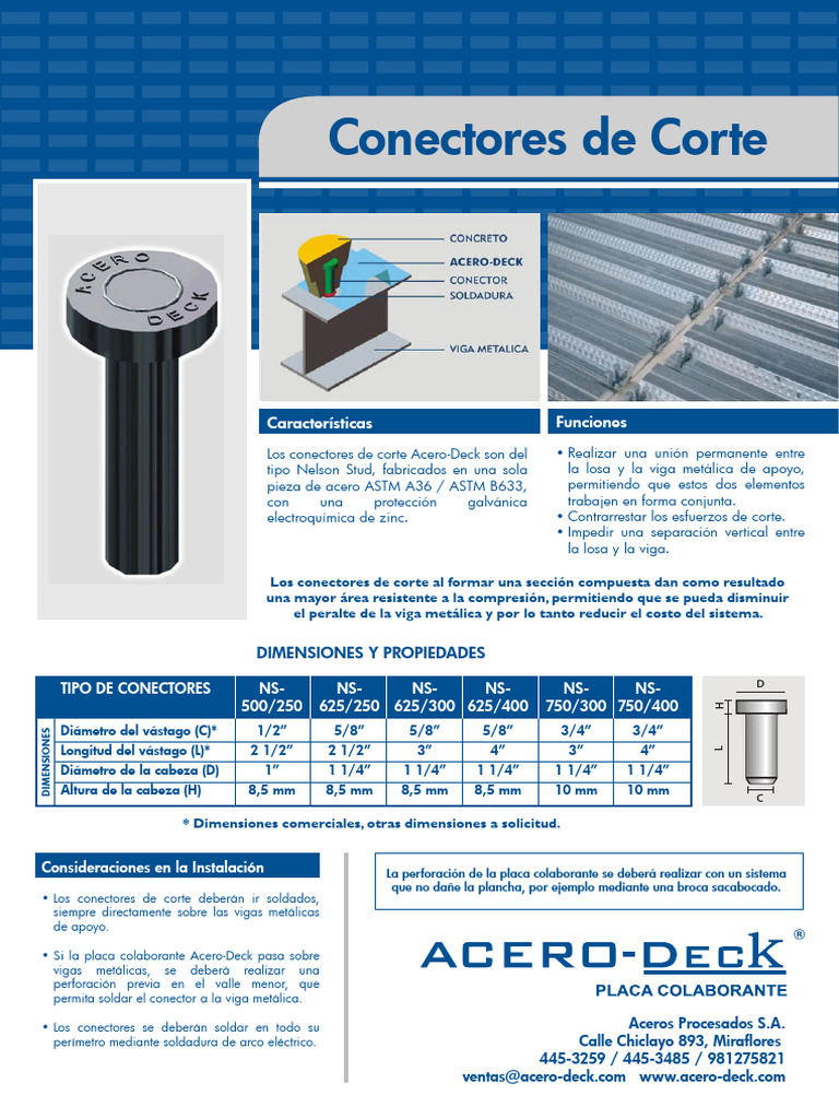 FT-PERNOS CONECTORES DE CORTE - Acero Deck | PDF | Soldadura | Construcción