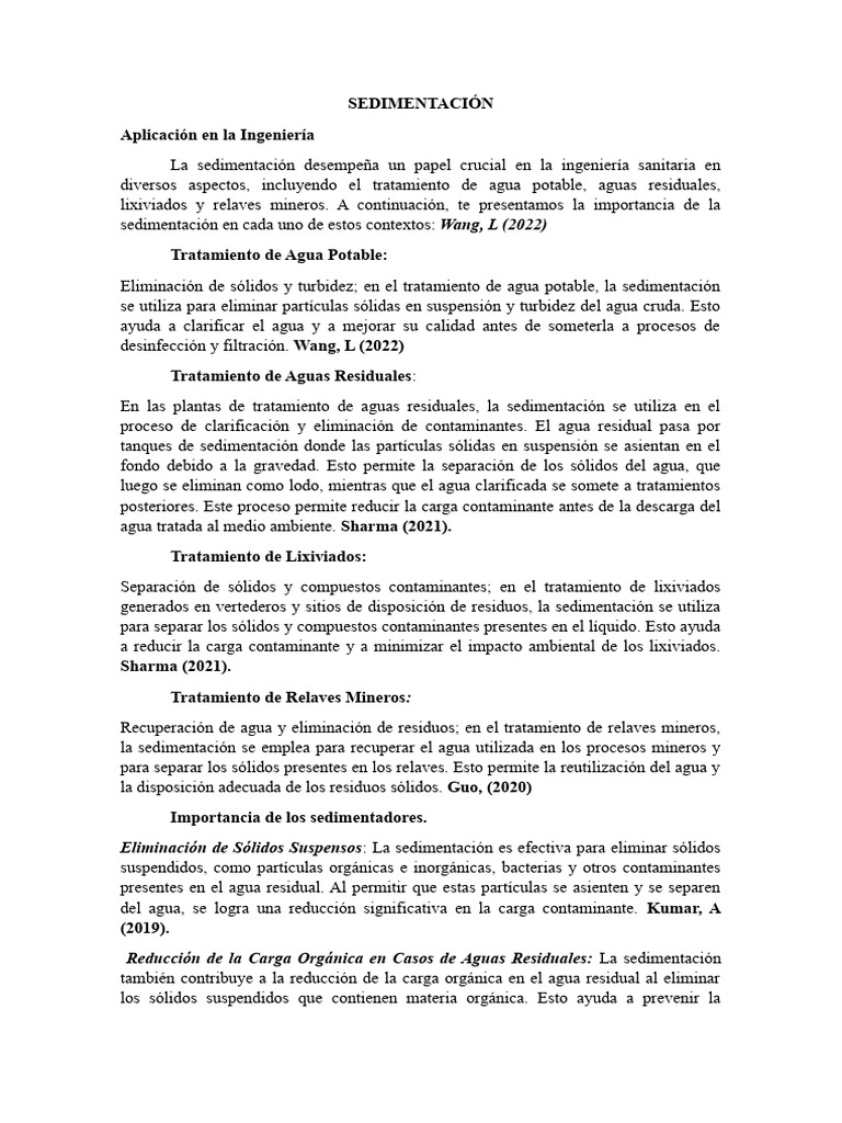 SEDIMENTACIÓN Abance Aplicación en La Ing... | PDF | Aguas residuales ...