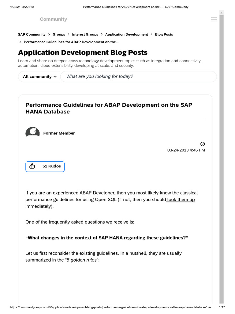 Performance Guidelines For ABAP Development On The... - SAP Community | PDF | Database Index ...