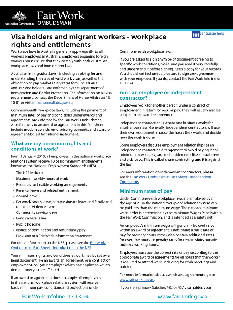 Visa Holders and Migrant Workers Workplace Rights and Entitlements ...