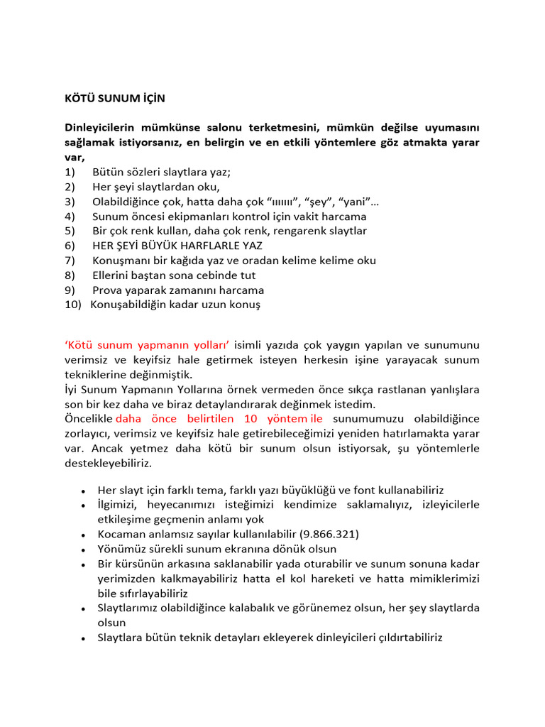 Sunum Kötü örnek Pdf