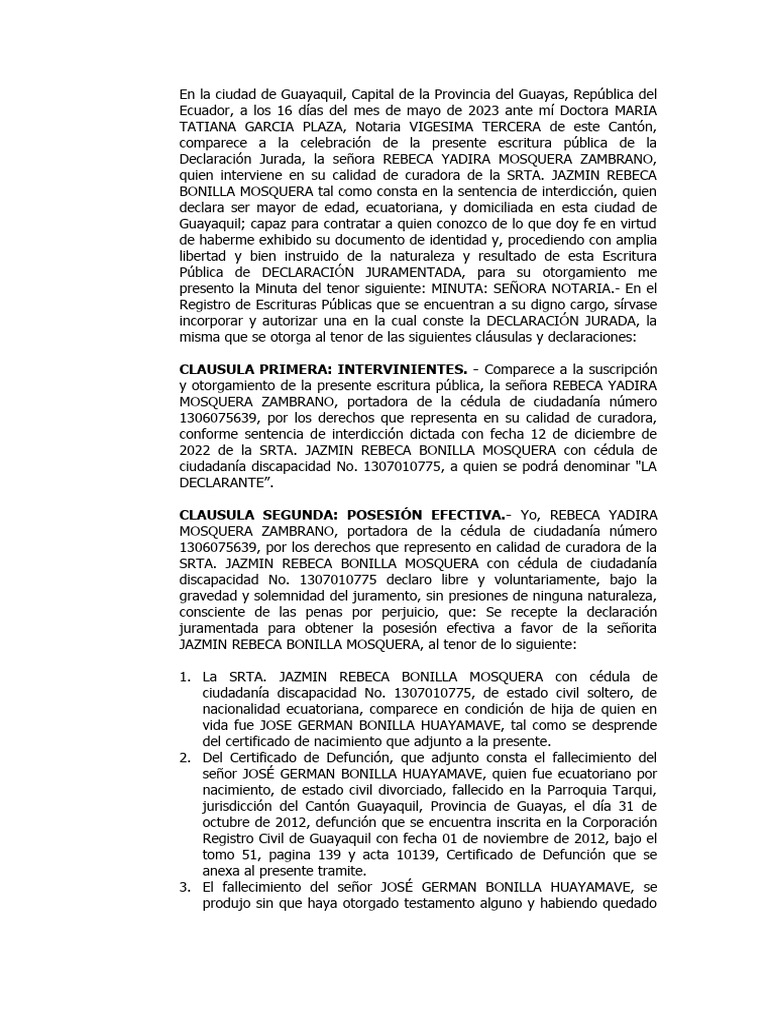 Declaracion Posesion Efectiva | PDF | Documento de identidad | Derecho ... Declaracion Posesion Efectiva | PDF | Documento de identidad | Derecho ...