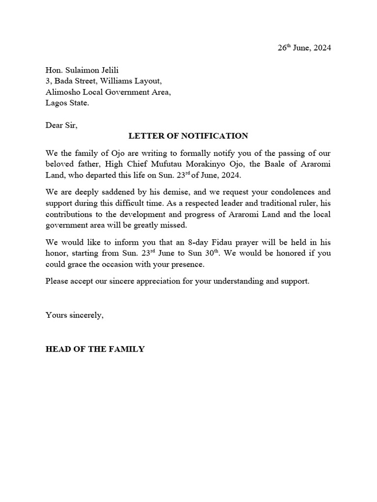 Letter of Notification | PDF | Positions Of Authority | Honorifics