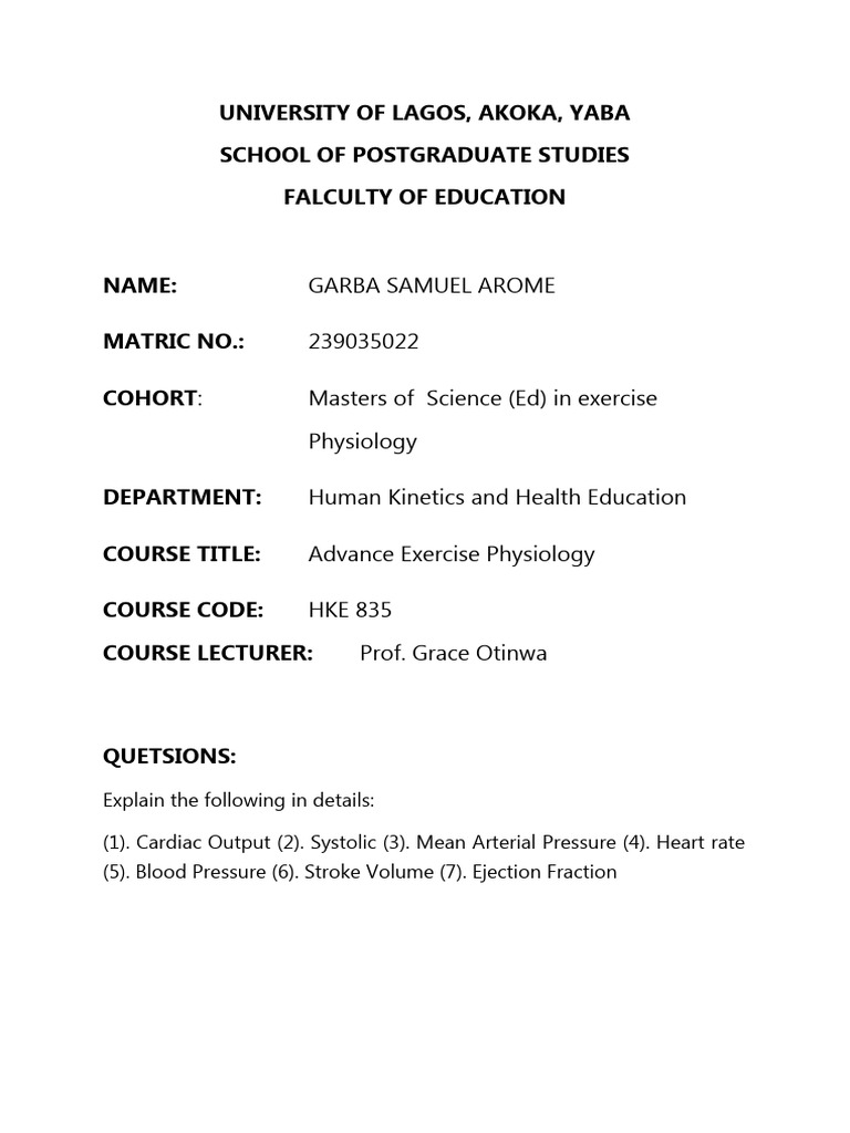 University of Lagos Hke 835 | PDF | Sports Nutrition | Adenosine Triphosphate