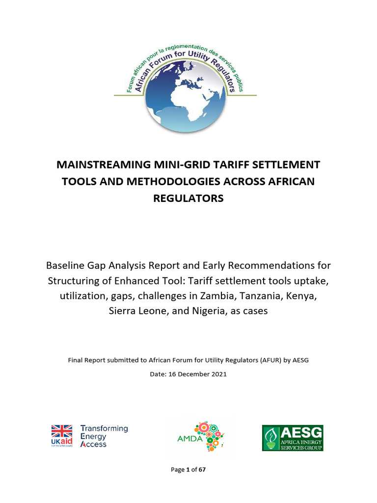 AFUR Mainstreaming Mini Grid Tariff Settlement Tools and Methodologies ...