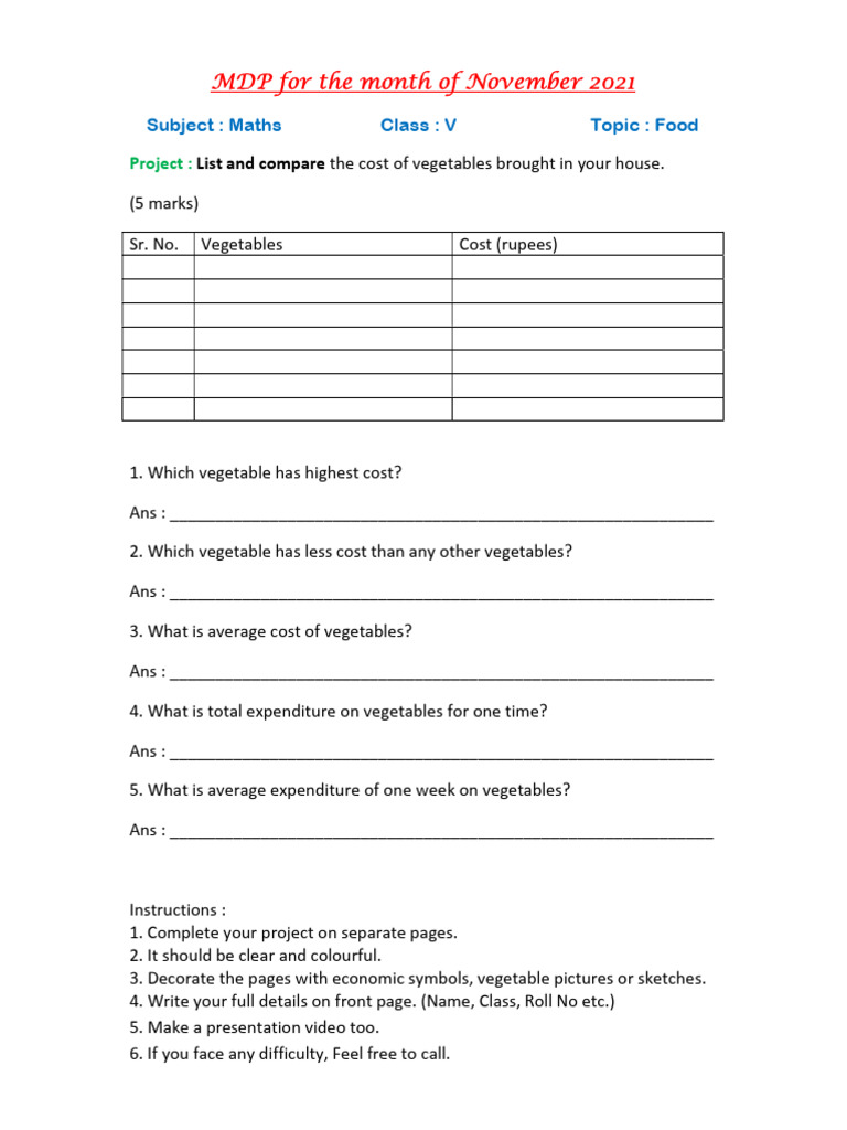 C VA Maths MDP For Month of Nov 2021 | PDF